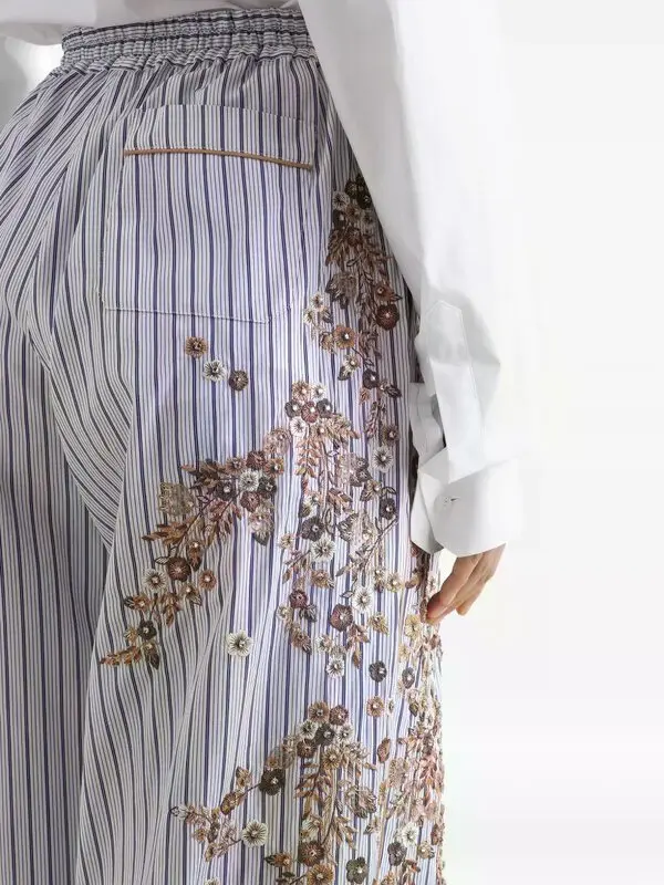 Dolce & Gabbana Striped Poplin Trousers With Flower Embroidery - Purple