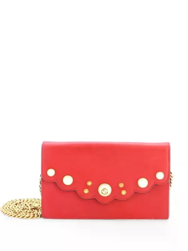 Gucci Pearly Peony Wallet On Chain Leather Mini Shoulder Bag