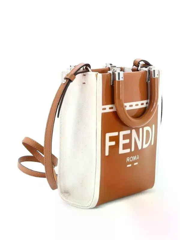Fendi Sunshine Shopper Tote Patent And Canvas Mini Crossbody Bag - Brown