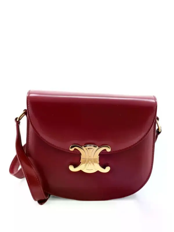 Celine Triomphe Besace Clea Flap Bag Leather Shoulder Bag - Red