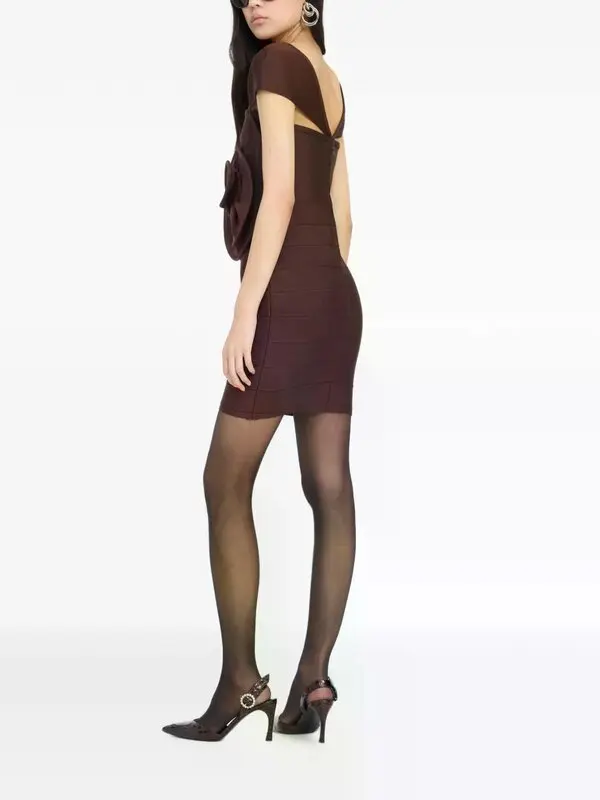 ROTATE BY BIRGER CHRISTENSEN Cap Sleeve Rose Detail Mini Dress - Brown