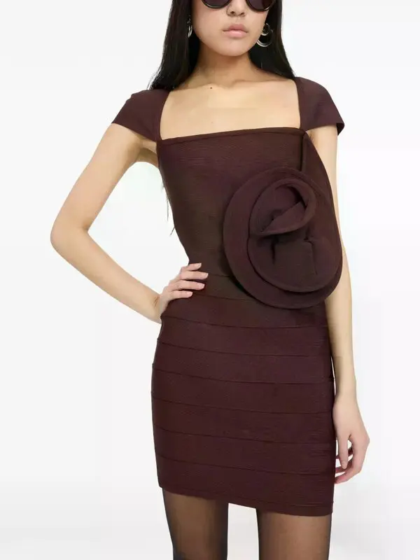 ROTATE BY BIRGER CHRISTENSEN Cap Sleeve Rose Detail Mini Dress - Brown