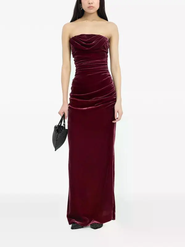 ROTATE BY BIRGER CHRISTENSEN Silk Velvet Ruched Dress - Red