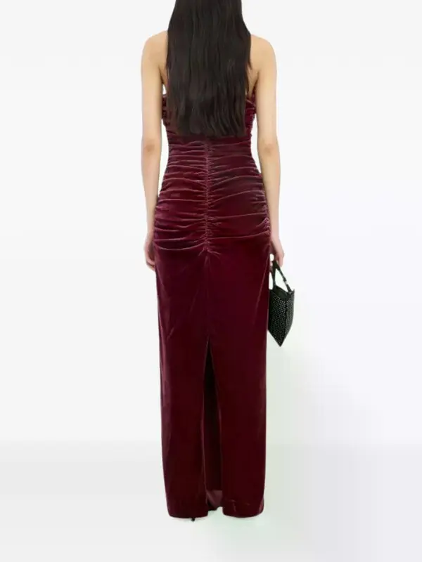 ROTATE BY BIRGER CHRISTENSEN Silk Velvet Ruched Dress - Red