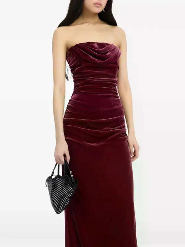 ROTATE BY BIRGER CHRISTENSEN Silk Velvet Ruched Dress - Red