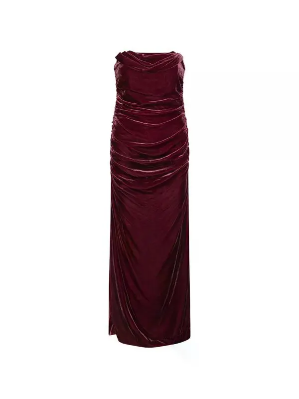 ROTATE BY BIRGER CHRISTENSEN Silk Velvet Ruched Dress - Red