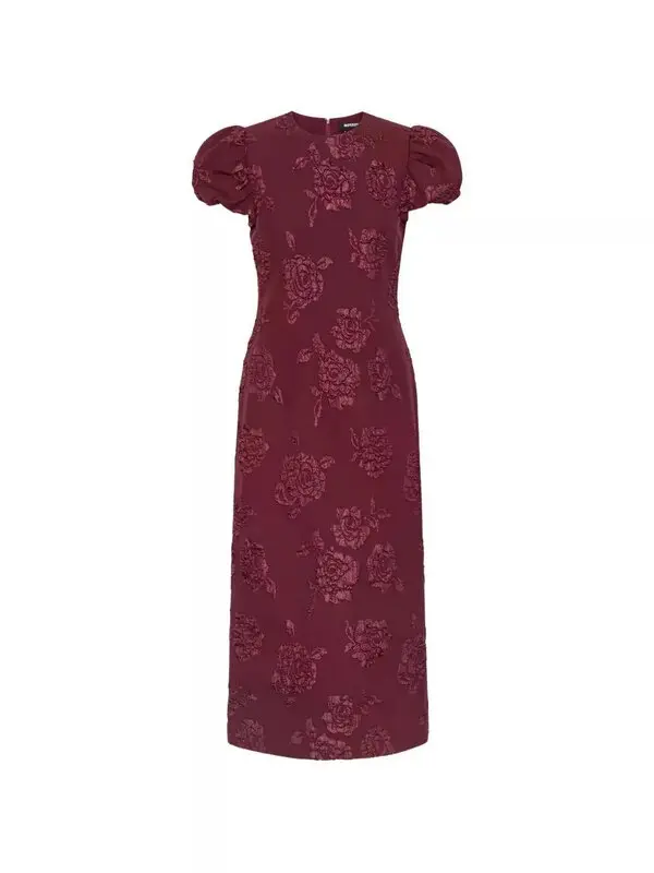 ROTATE BY BIRGER CHRISTENSEN Jacquard Midi Dress With Puff Sleeves - Red