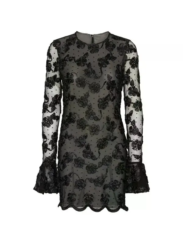 ROTATE BY BIRGER CHRISTENSEN Flower Mesh Ls Mini Dress - Black