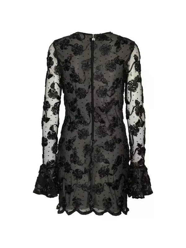 ROTATE BY BIRGER CHRISTENSEN Flower Mesh Long Sleeve Mini Dress - Black