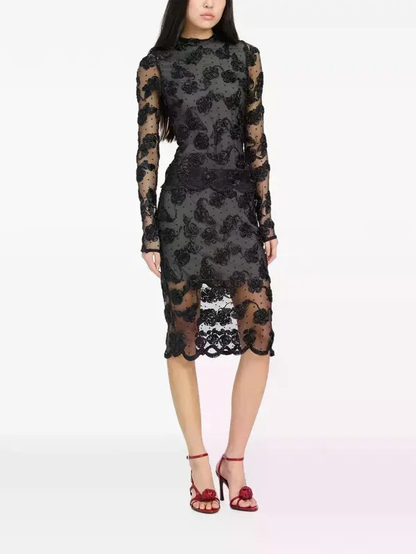 ROTATE BY BIRGER CHRISTENSEN Sheer Floral Appliqué High Neck Long Sleeve Top
