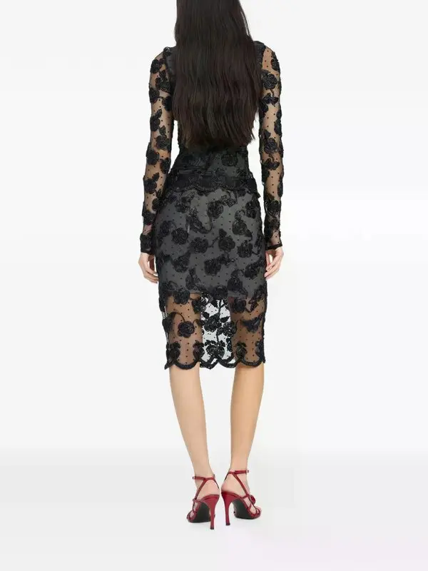 ROTATE BY BIRGER CHRISTENSEN Sheer Floral Appliqué High Neck Long Sleeve Top