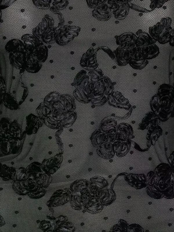 ROTATE BY BIRGER CHRISTENSEN Sheer Floral Appliqué High Neck Long Sleeve Top - Black
