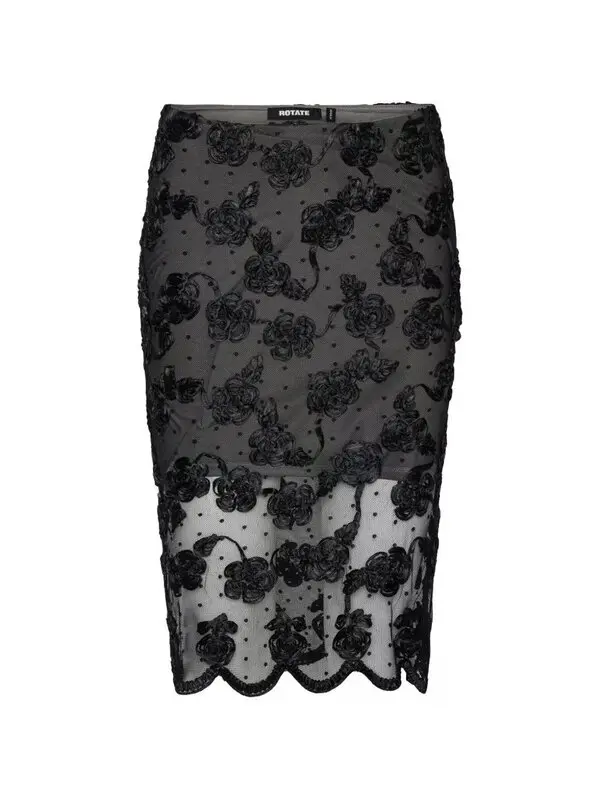 ROTATE BY BIRGER CHRISTENSEN Flower Mesh Midi Skirt - Black