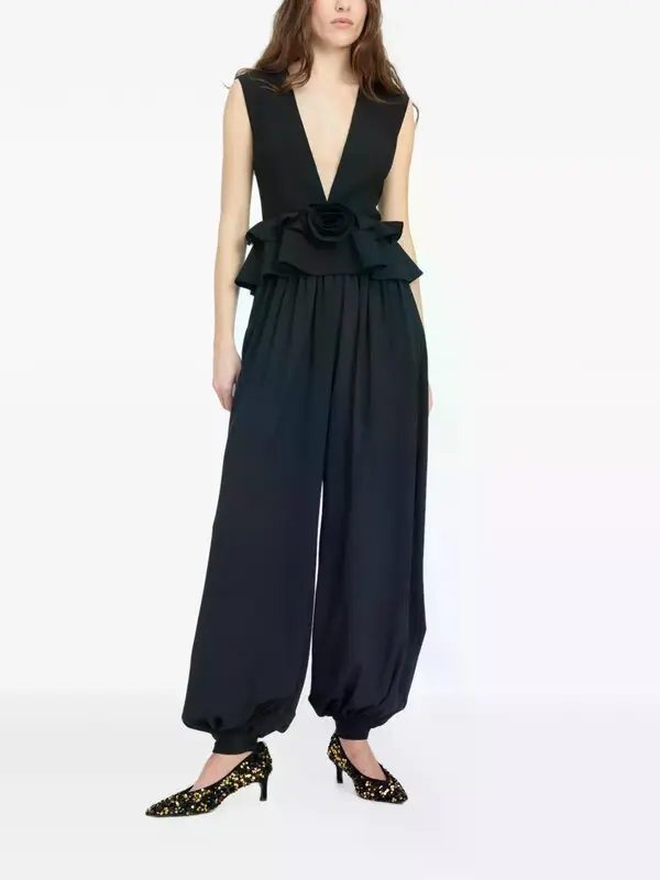 ROTATE BY BIRGER CHRISTENSEN V-neck Flower Top - Black