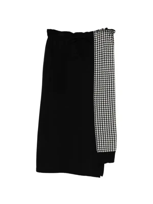 Y’s Houndstooth-panel Drawstring Skirt - Black
