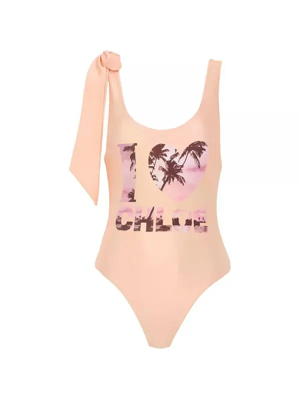 Chloé Bow-detail Logo-print Swimsuit - Neutrals