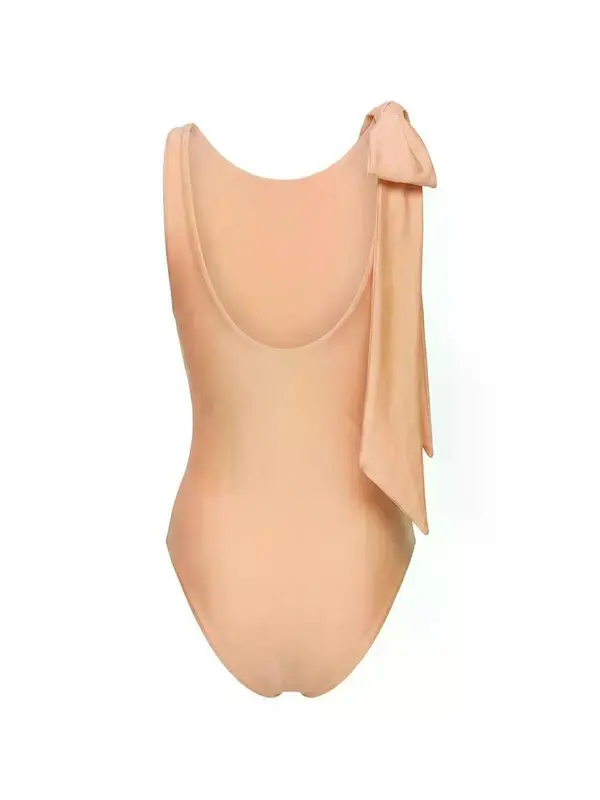Chloé Bow-detail Logo-print Swimsuit - Neutrals