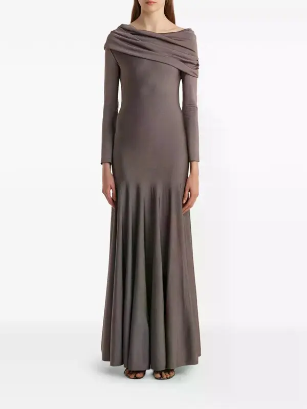 Khaite Genesis Off-the-shoulder Maxi Dress - Grey
