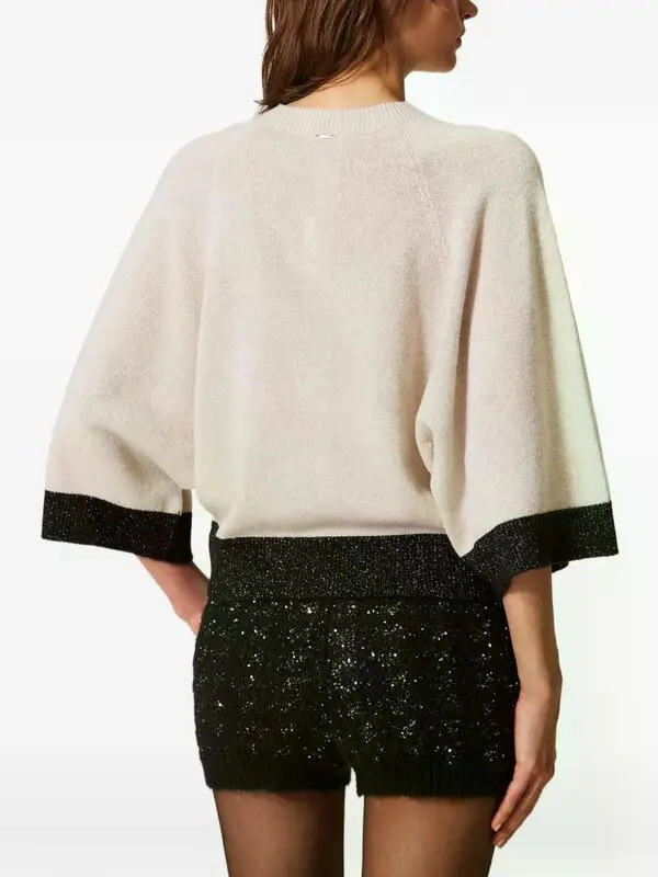 TWINSET Lurex-knit Raglan-sleeve Sweater - Neutrals