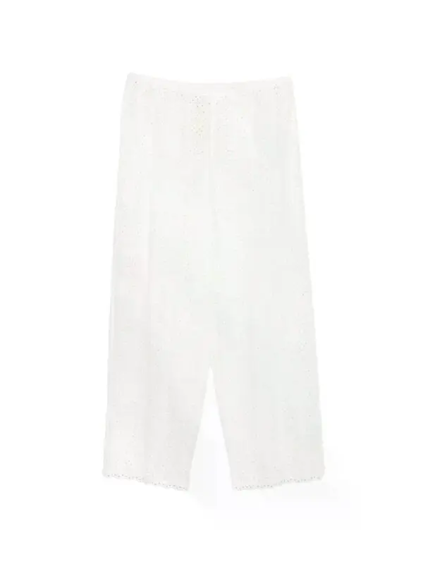 Posse Harriet Eyelet-embroidered Wide Leg Trousers - White