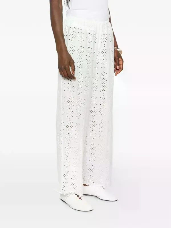 Posse Harriet Eyelet-embroidered Wide Leg Trousers - White