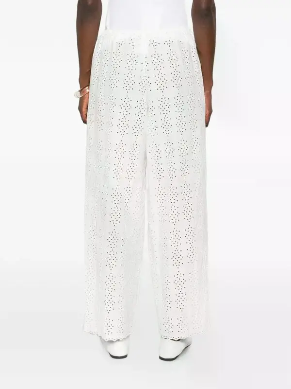 Posse Harriet Eyelet-embroidered Wide Leg Trousers - White