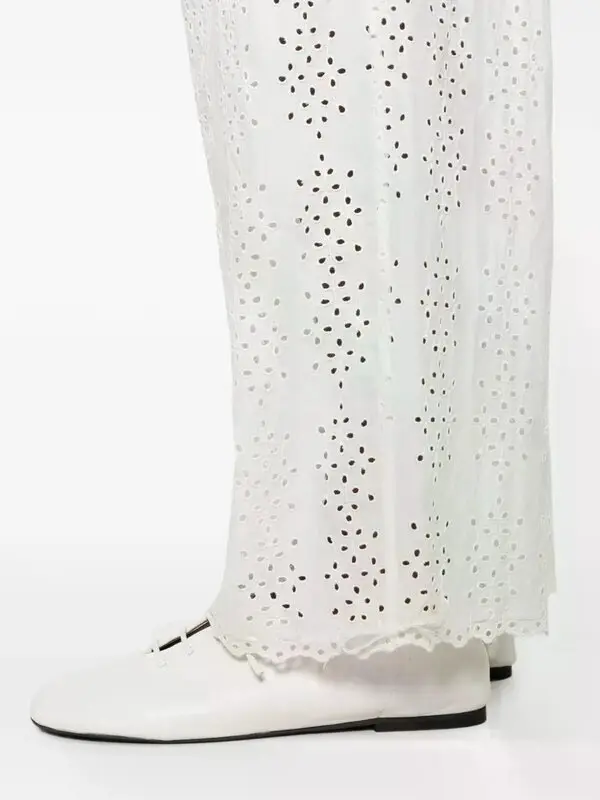 Posse Harriet Eyelet-embroidered Wide Leg Trousers - White