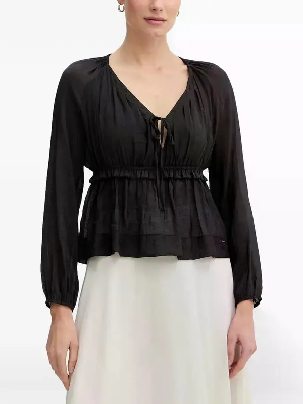 GAUDI Ruffled Tie-fastening Blouse - Black