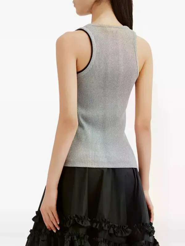 GANNI Ribbed-knit Logo-embroidered Tank Top