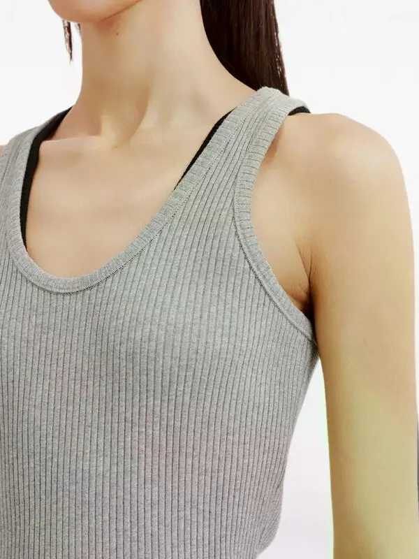 GANNI Ribbed-knit Logo-embroidered Tank Top