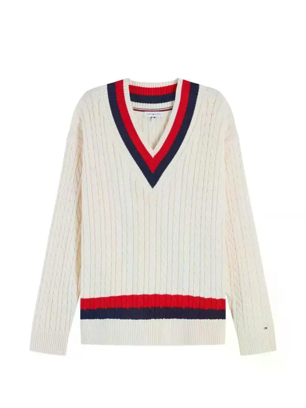 Tommy Hilfiger Cable-knit Striped-trim Sweater
