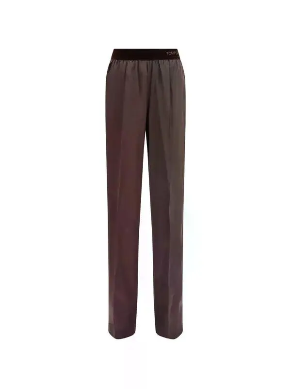 TOM FORD Logo-waistband Silk Trousers - Brown