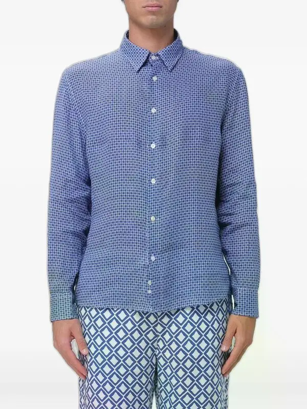 PENINSULA SWIMWEAR Luna Geometric-print Linen Shirt - Blue