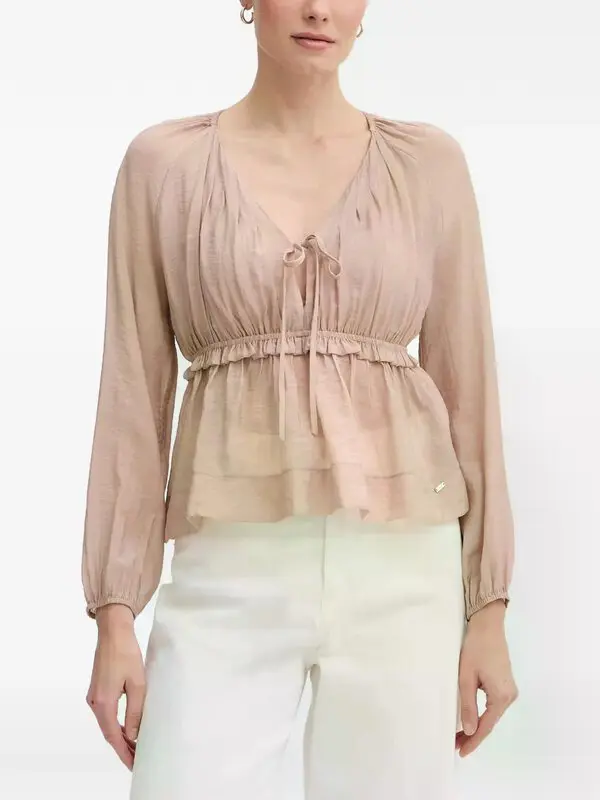GAUDI Tie-fastening Peplum Hem Blouse - Neutrals