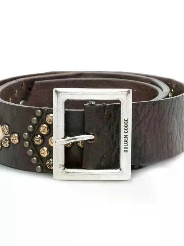 GOLDEN GOOSE Stud Embellishment Leather Belt - Brown