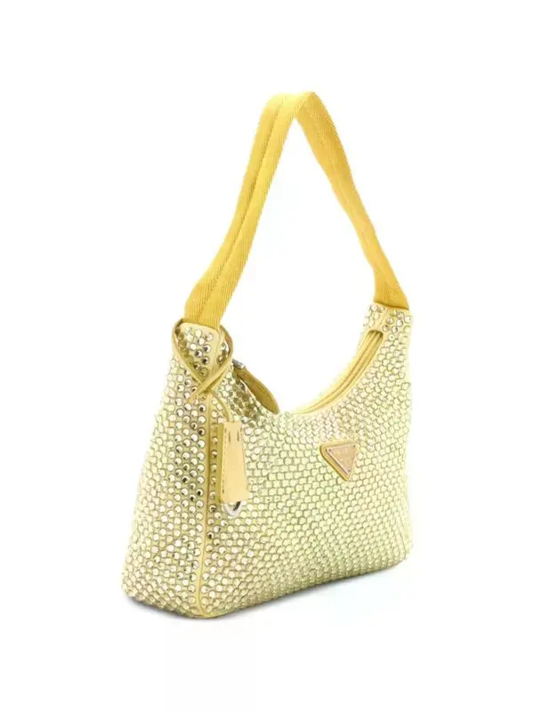 Prada Re-edition 2000 Crystal Embellished Satin Mini Hobo Bag - Yellow