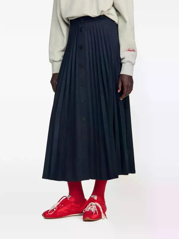 Sandro Pleated Button-down Midi Skirt
