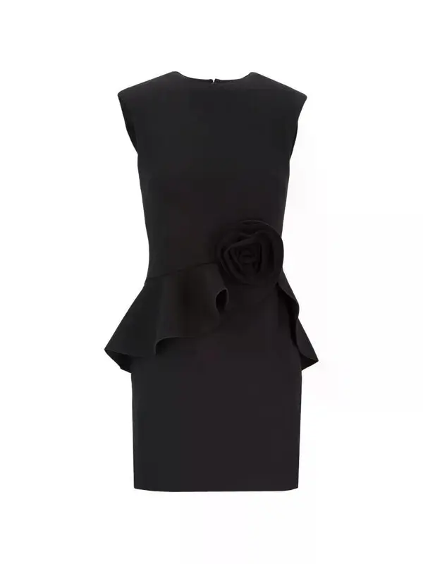 ROTATE BY BIRGER CHRISTENSEN Floral Appliqué Peplum Hem Mini Dress - Black
