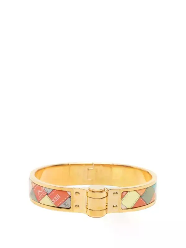 Hermès 2000-2026 Narrow Bolduc Au Carre Enamel Hinge Bracelet Pm Costume Bracelet - Gold