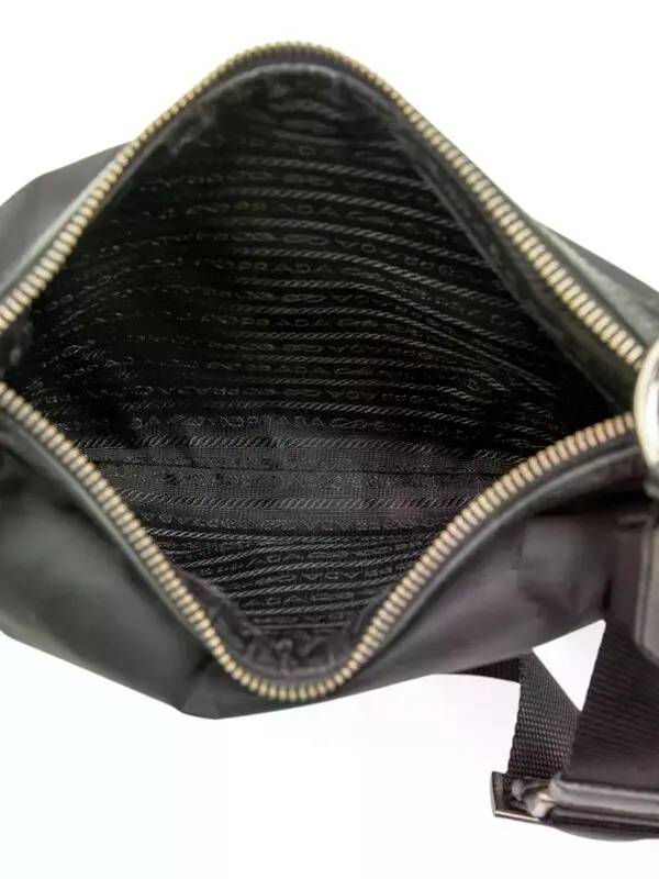 Prada Tessuto Leather Trimmed Zip Top Crossbody Bag