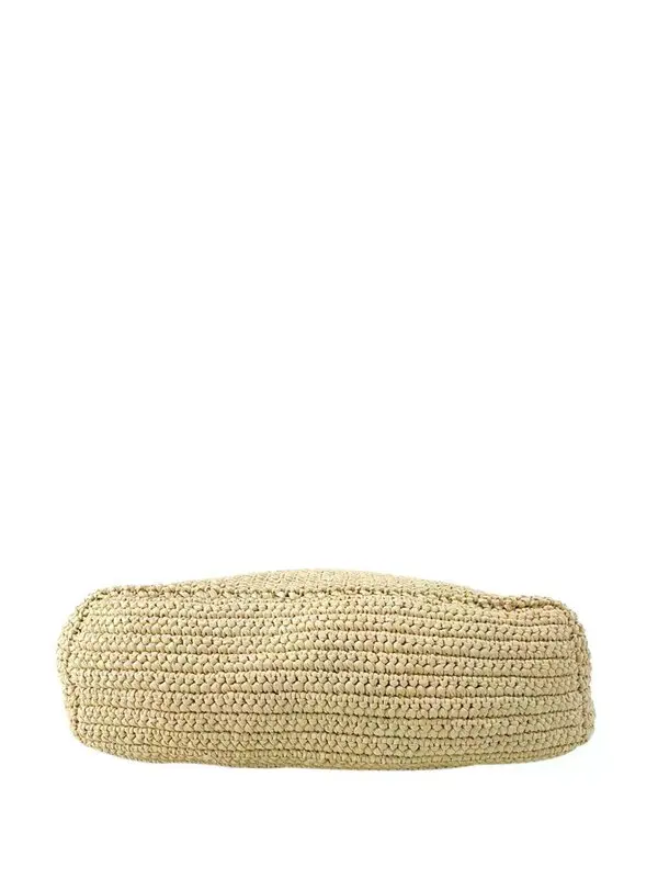 Prada 2013-2026 Large Raffia Effect Crochet Embroidered Logo Tote Bag