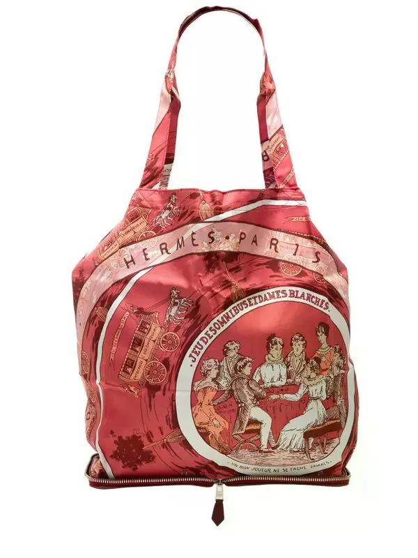 Hermès Silk 'jeu Des Omnibus Et Dames Blanches' Pop Tote Bag