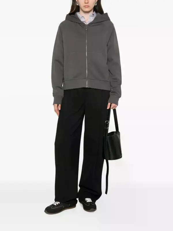 Max Mara Zip-up Hoodie With Ribbed Knit Detailing - Grey