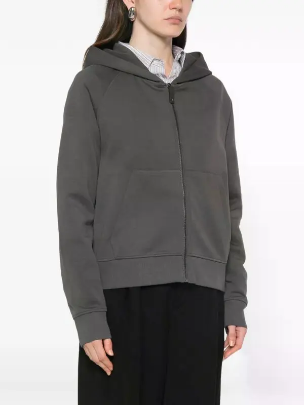 Max Mara Zip-up Hoodie With Ribbed Knit Detailing - Grey