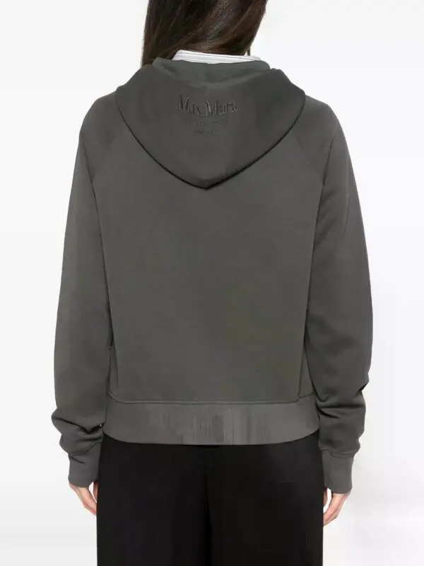 Max Mara Zip-up Hoodie With Ribbed Knit Detailing - Grey