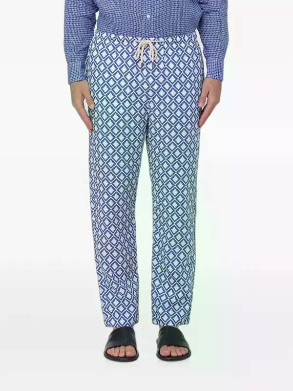 PENINSULA SWIMWEAR Geometric-print Linen Trousers - Blue