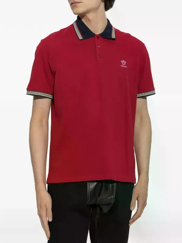 Versace Greca-trim Embroidered Polo Shirt