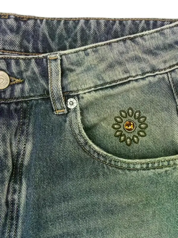 HTC LOS ANGELES Embellished Wide-leg Jeans - Blue