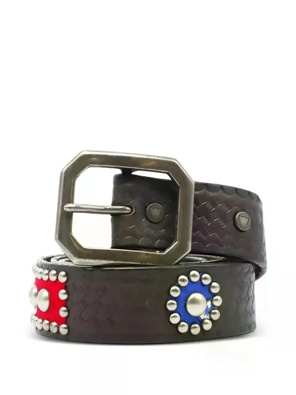 HTC LOS ANGELES Engraved Stud-embellished Belt - Brown