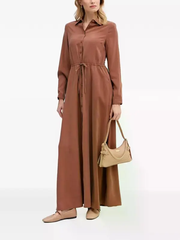 GAUDI Drawstring Waist Long Sleeve Maxi Shirt Dress